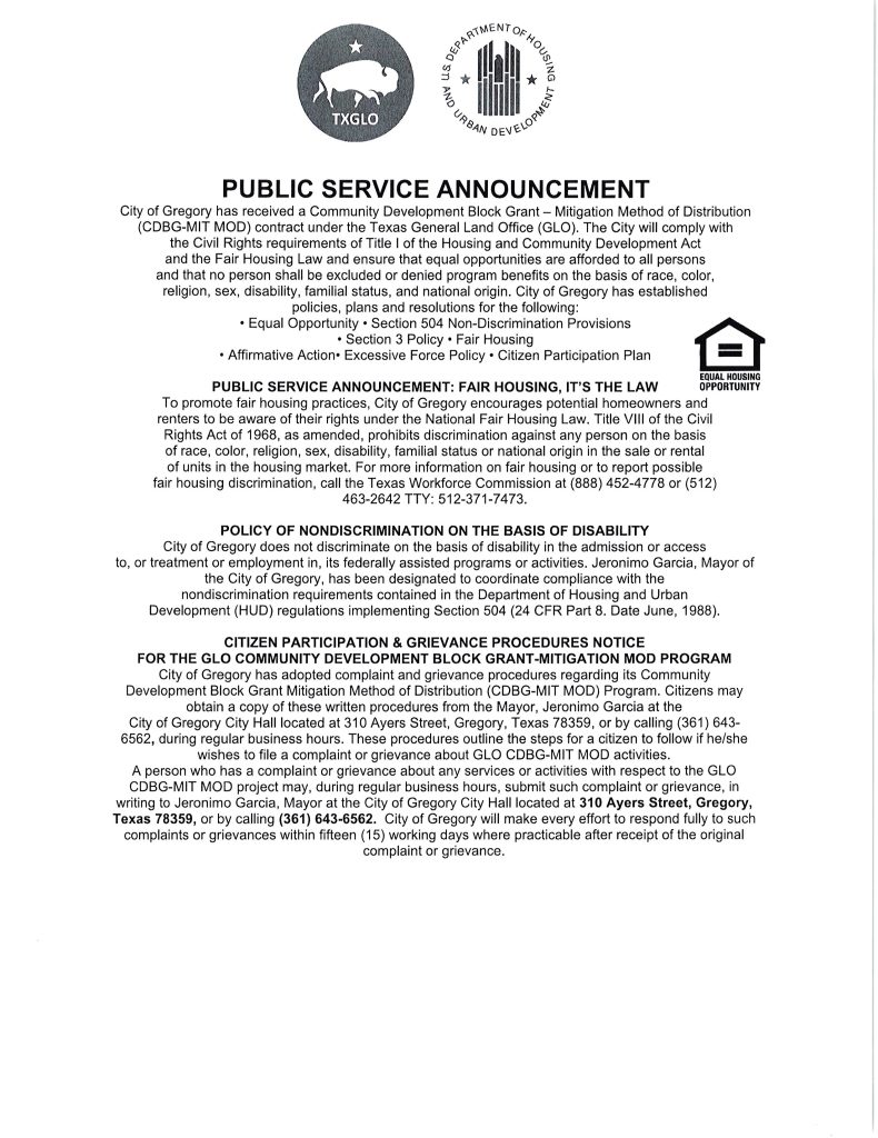 Welcome To The City Of Gregory Texas